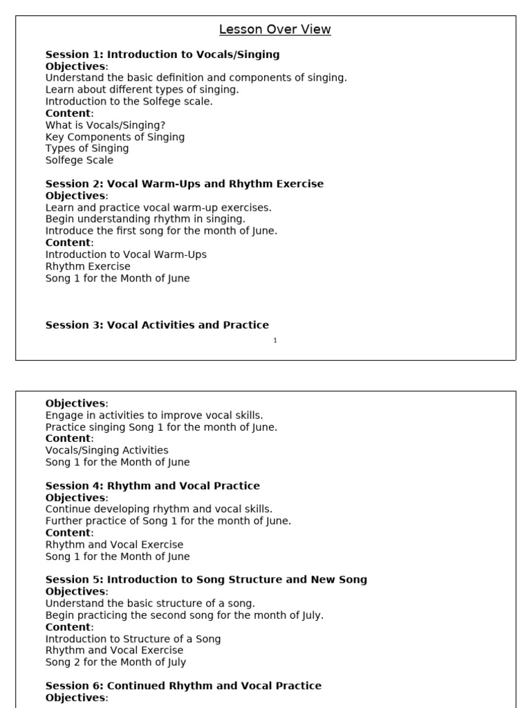 T1 Vocals - Lesson Over View | PDF