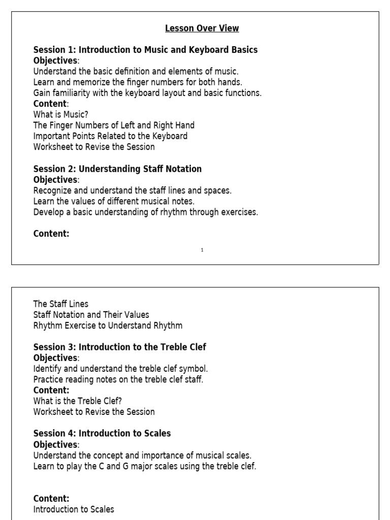 T1 Grade 1 and 2 Piano - Lesson Over View | PDF
