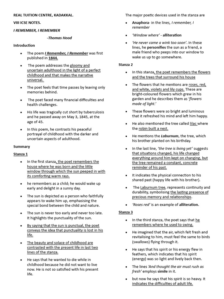 I Remember I Remember PDF | PDF | Poetry