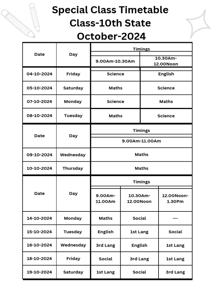Special Class Timetable | PDF