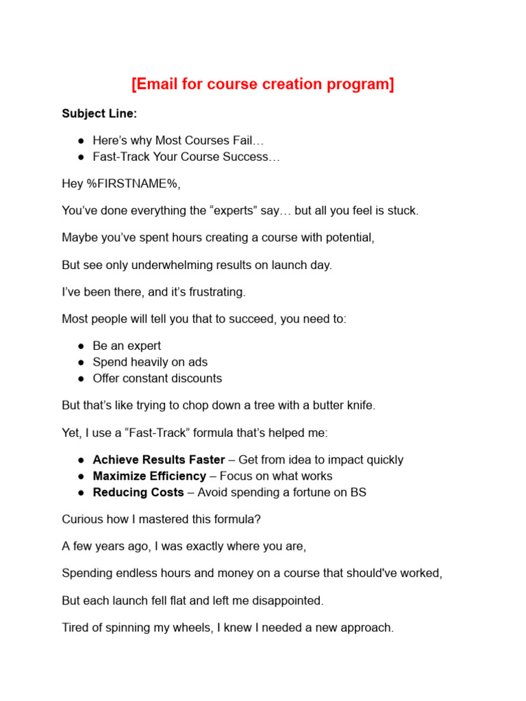 Email For Course Creation Program | PDF