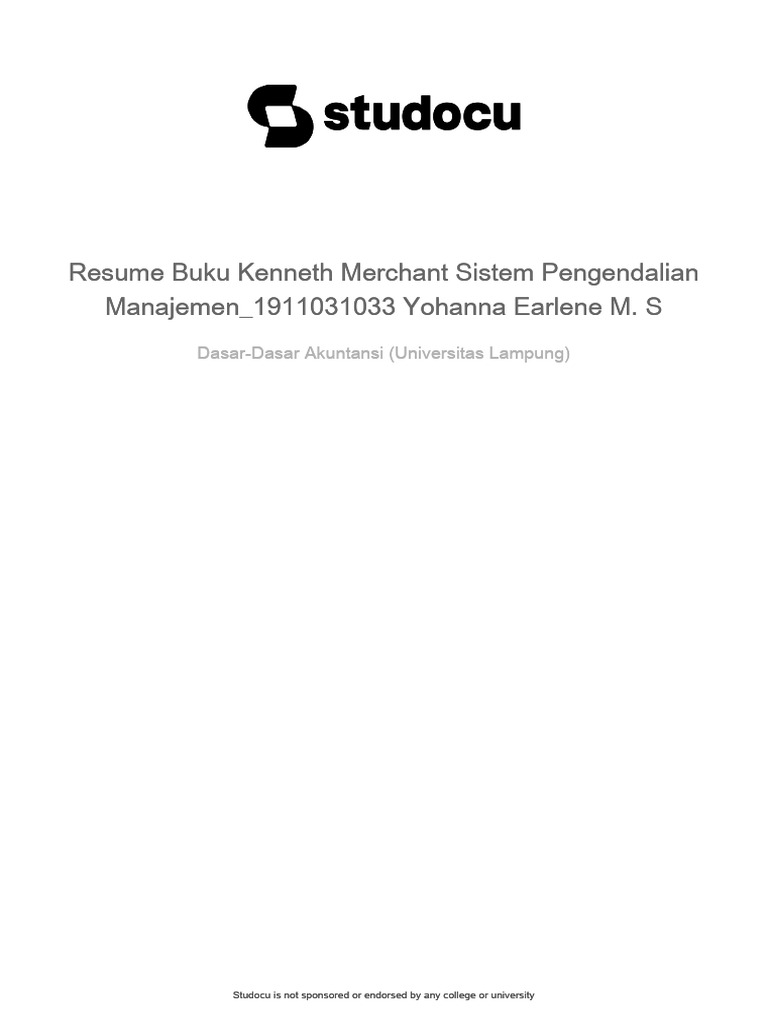 Resume Buku Kenneth Merchant Sistem Pengendalian Manajemen 1911031033 ...