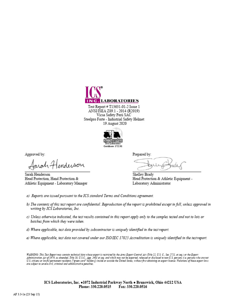 Cert. Casco Forte Ansi 2014 T13631-01-2 | PDF