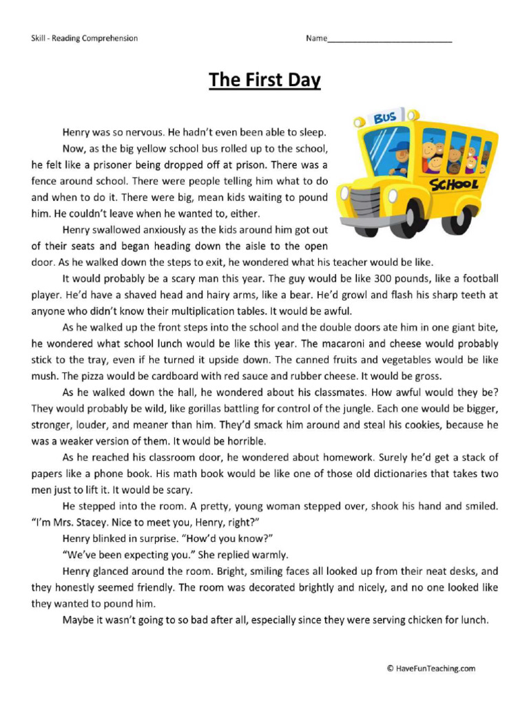 The First Day - Reading Comprehension | PDF