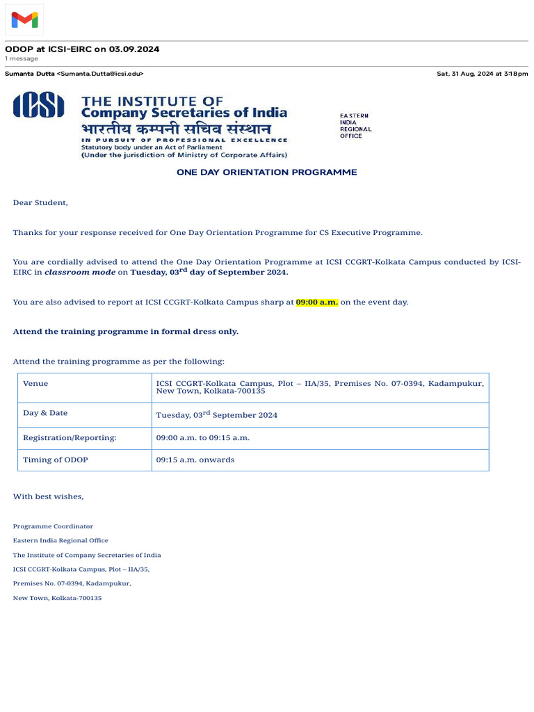 Gmail - ODOP at ICSI-EIRC On 03.09.2024 | PDF