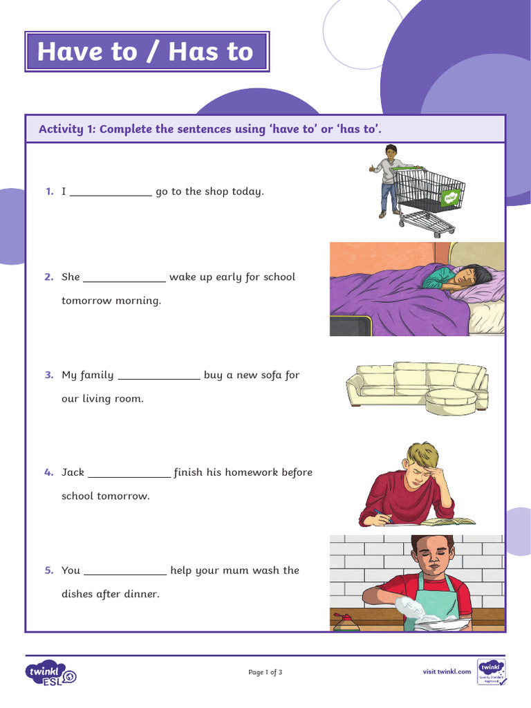 Have To Has To Worksheet | PDF