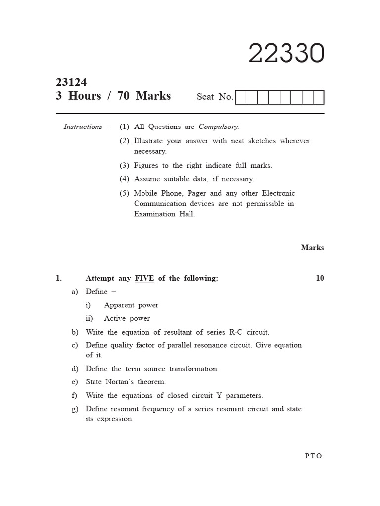 Question Paper Winter 2023 | PDF | Electrical Impedance | Resonance