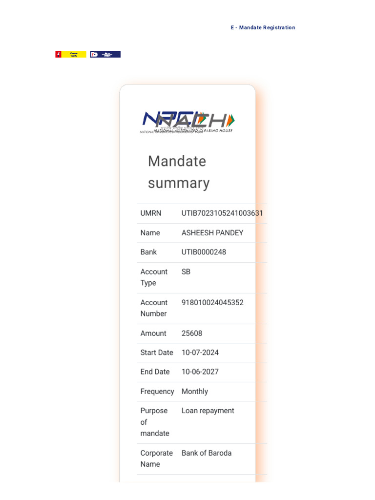 E-Mandate Customer Details | PDF