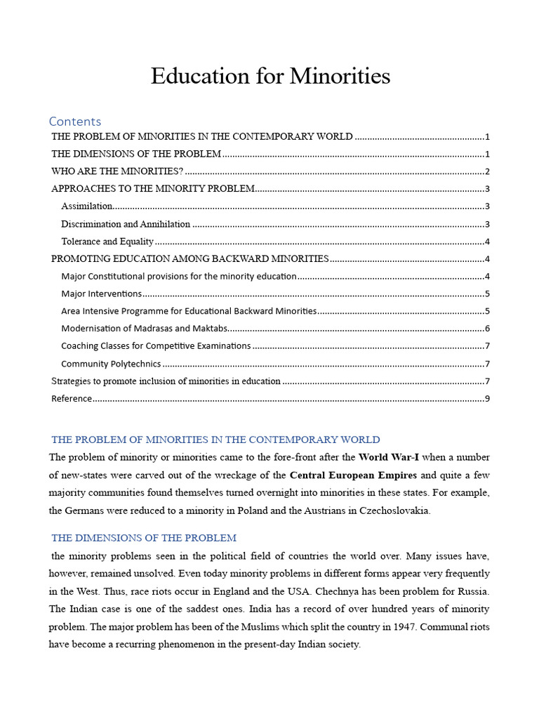 Education For Minorities | PDF