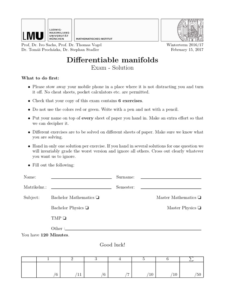exam differential topology | PDF