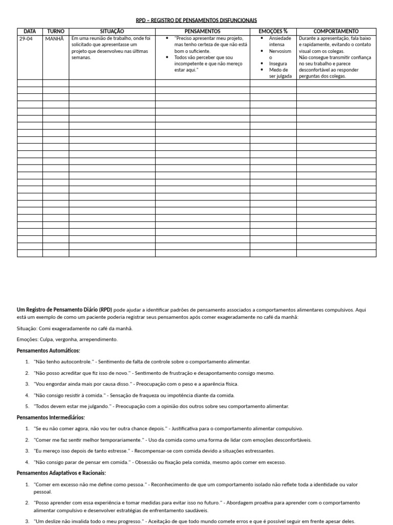 RPD Registro de Pensamentos Negativos-Disfuncionais | PDF