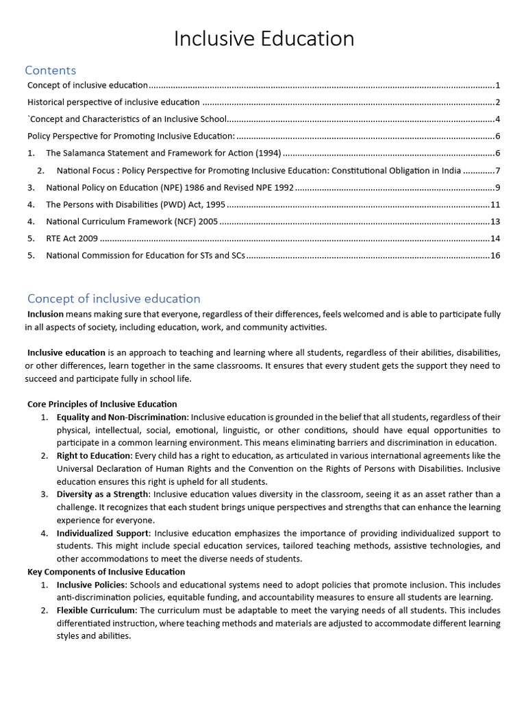 Unit-I (Concept of Inclusive Education) | PDF