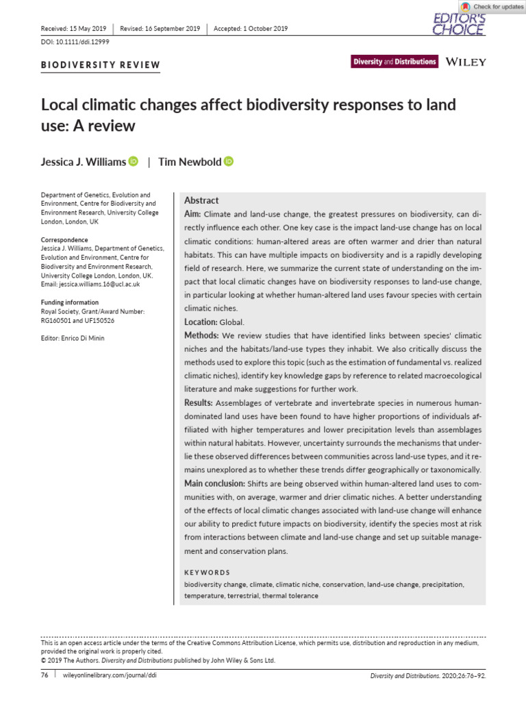 Diversity and Distributions - 2019 - Williams - Local Climatic Changes ...