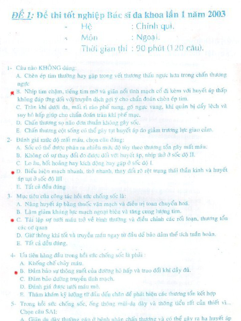 De Thi Tot Nghiep BSDK Mon Ngoai (Phuhmtu) | PDF