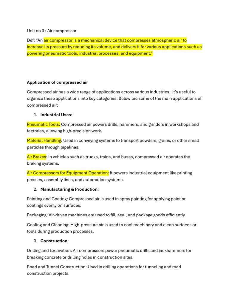 Application of Compressed Air | PDF