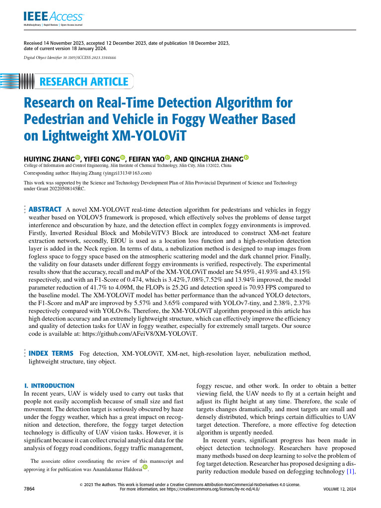 Research On Real-Time Detection Algorithm For Pedestrian and Vehicle in Foggy Weather Based On ...