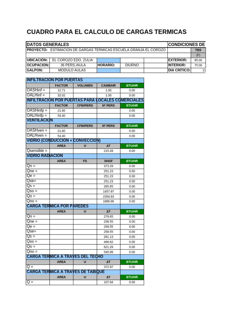 Hoja de Calculo JM (Cargas Termicas) MCBO | PDF