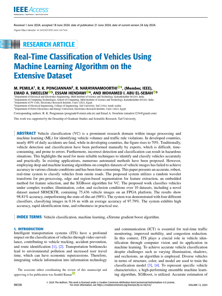 Real-Time Classification of Vehicles Using Machine Learning Algorithm On The Extensive Dataset | PDF