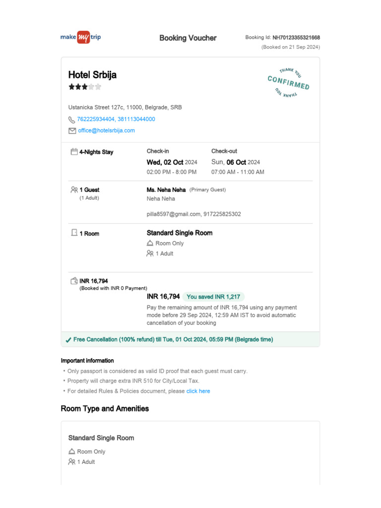 Booking Confirmation Voucher | PDF