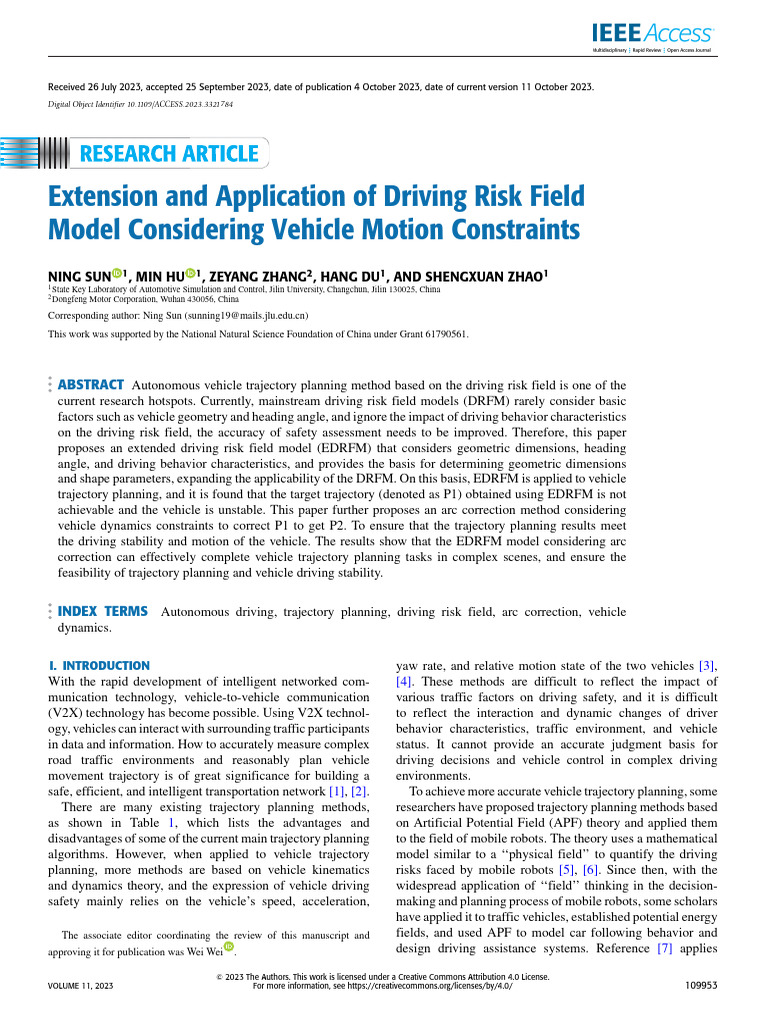 Extension and Application of Driving Risk Field Model Considering ...