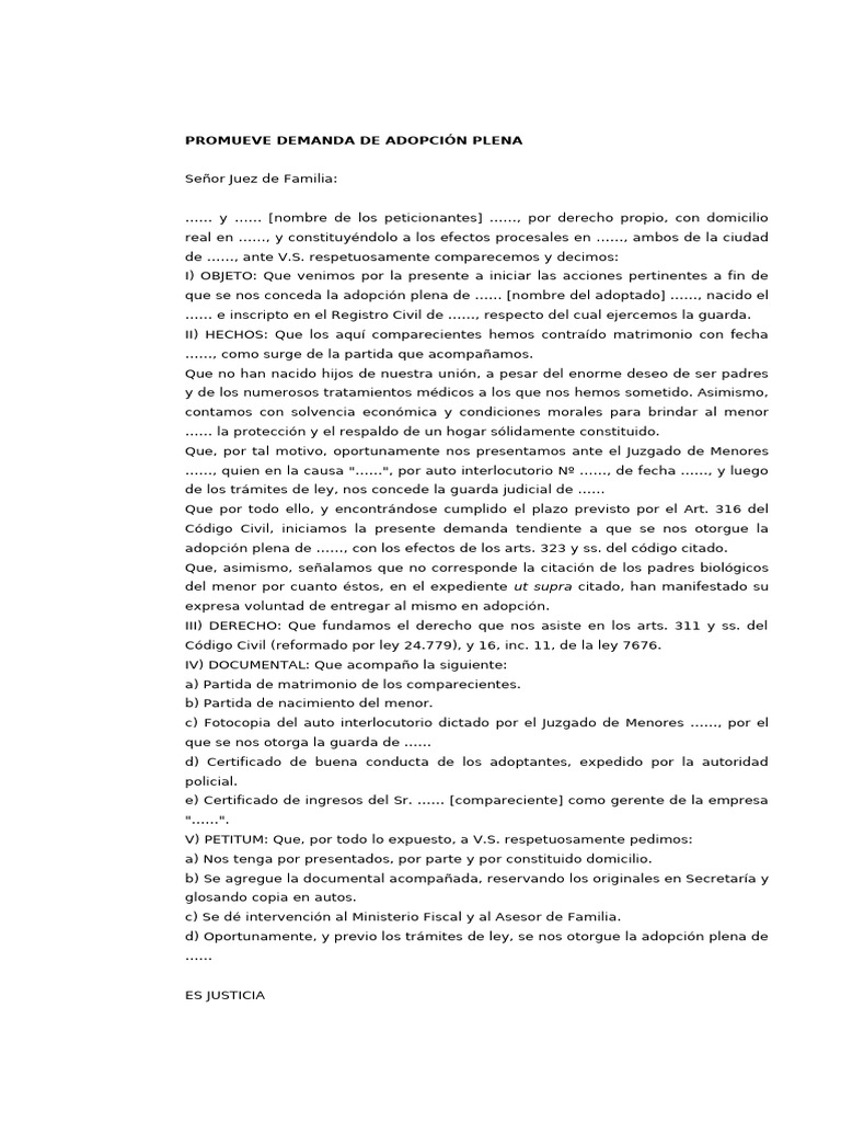 Demanda de Adopcion Plena | PDF