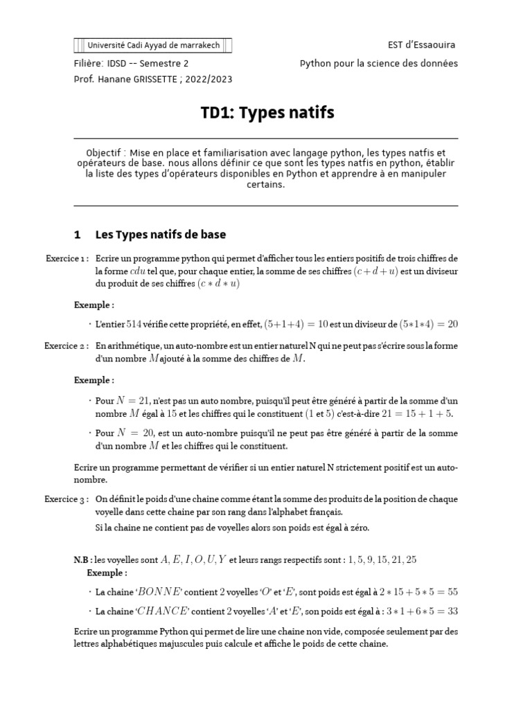 TD1 Types Natifs | PDF