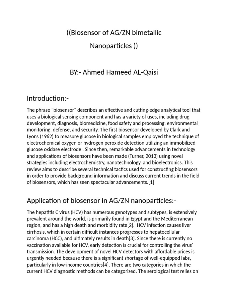 Biosensor of Silver Zinc Nanoparticles | PDF | Biosensor | Wellness