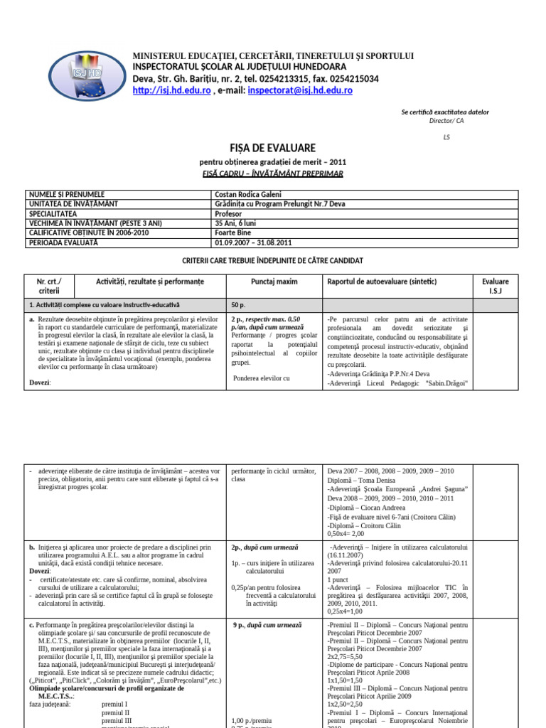 Fisa Gradatie 2011 | PDF