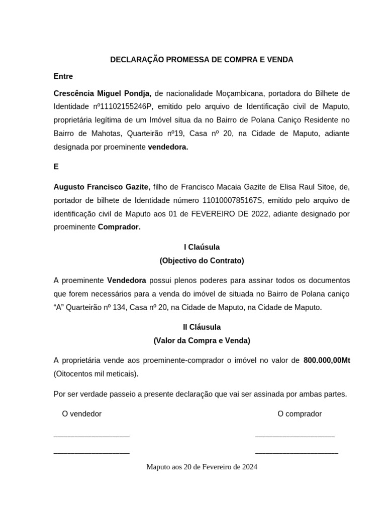 DECLARAÇÃO PROMESSA DE COMPRA E VENDA | PDF