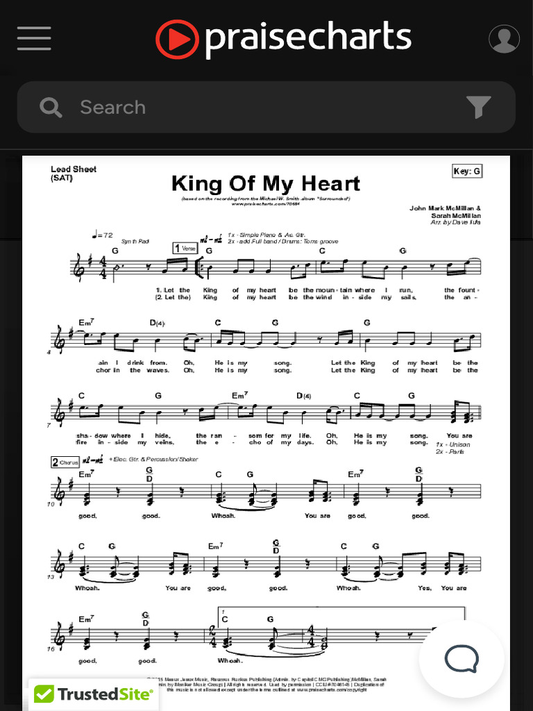 King of My Heart Sheet Music PDF (Michael W. Smith) - PraiseCharts | PDF