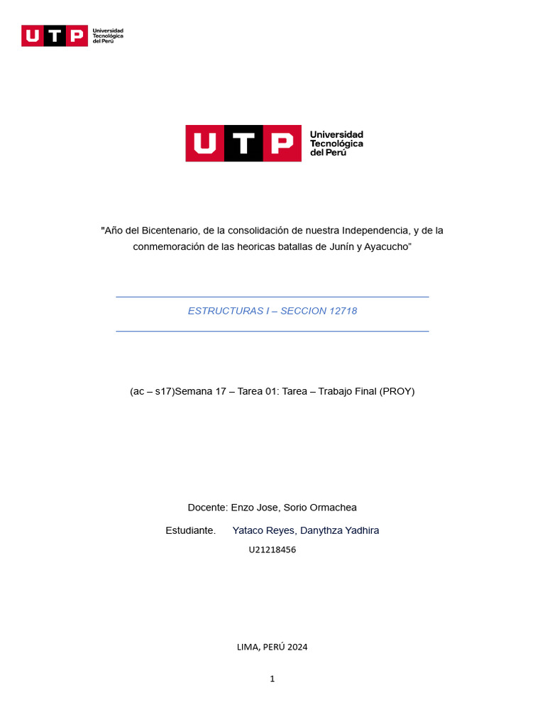 (AC - S17) Semana 17 Tema 01 Tarea - Trabajo Final (PROY) | PDF