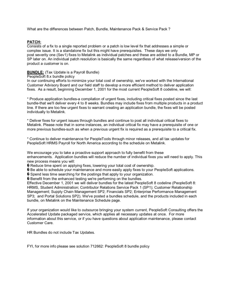 Differences Between Patch, Bundle, Maintenance Pack & Service Pack | PDF