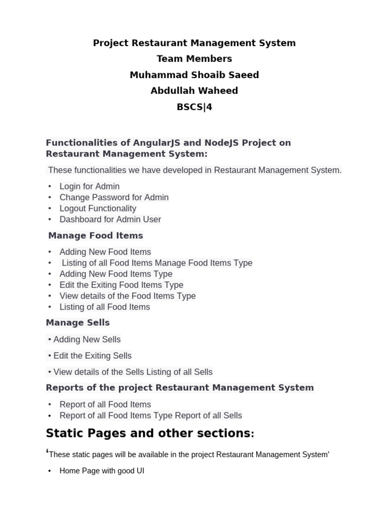 Project Proposal Restaurant Management System | PDF