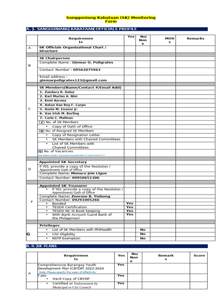 Checklist SK Barangay Level | PDF