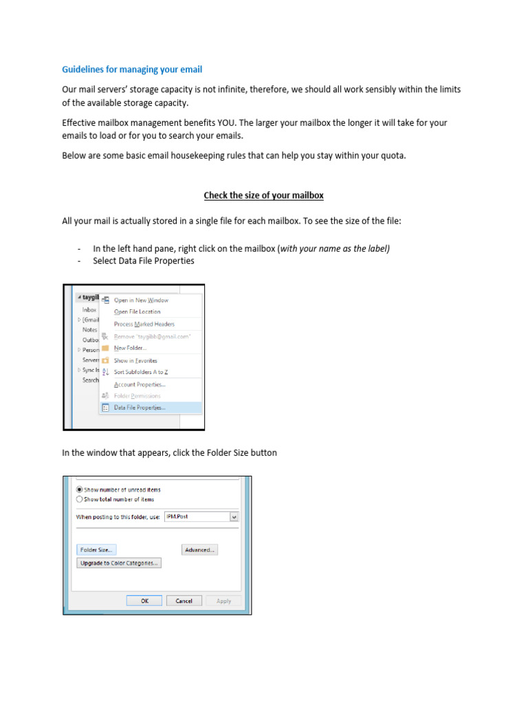 Guidelines for Managing Mailbox | PDF