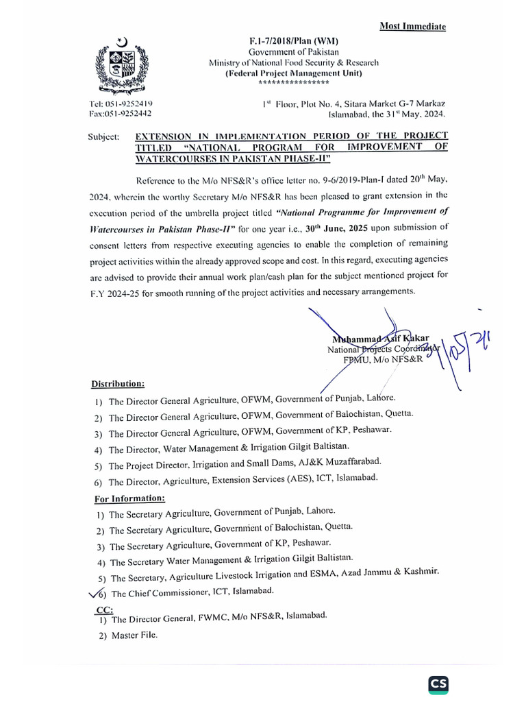 Extension in Implementation Period of NPIWC-II | PDF