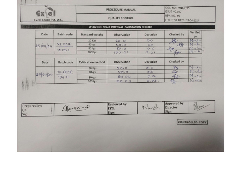 Internal Calibration Record | PDF