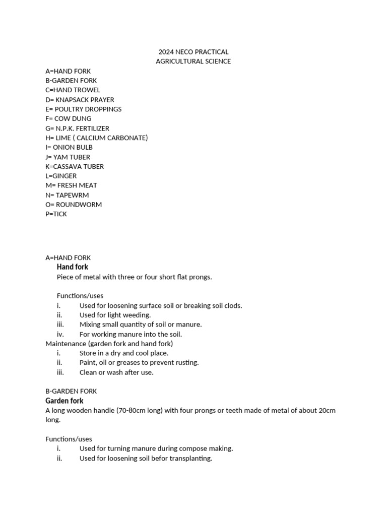 2024 NECO Agric sc. practical | PDF