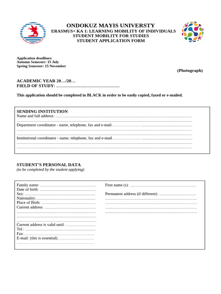 ERASMUS Student Application Form 1 | PDF
