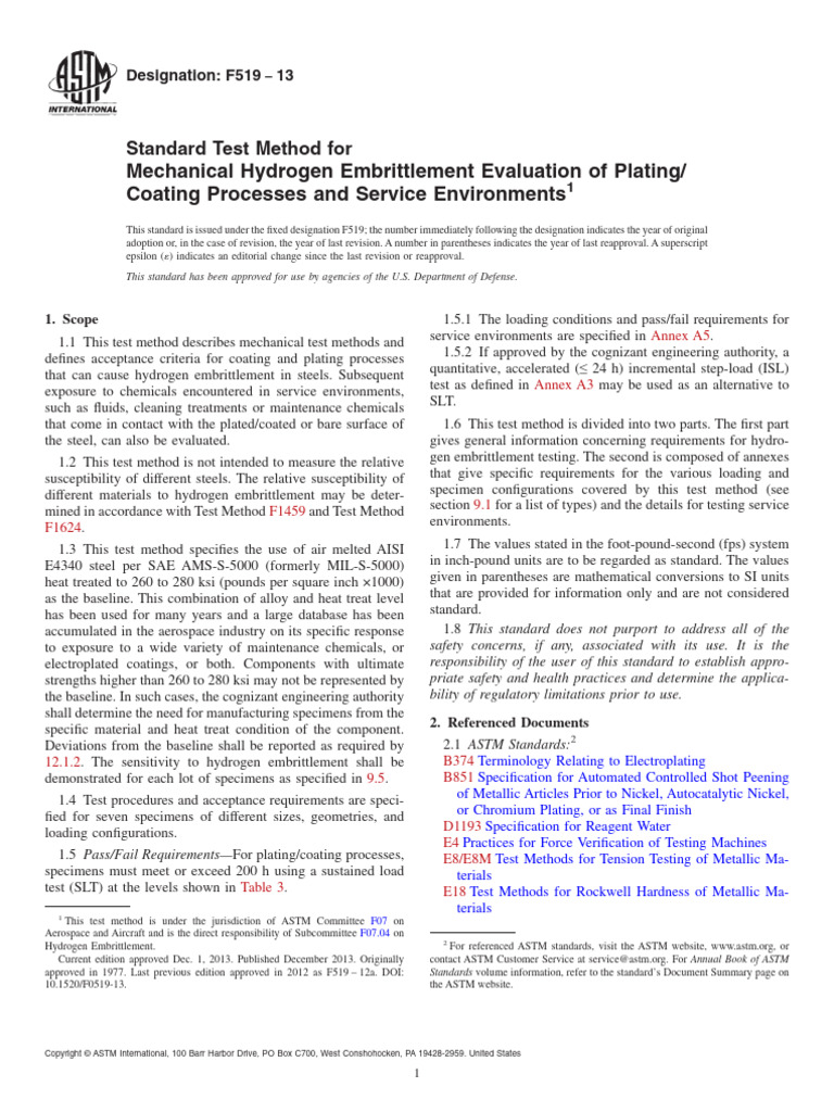 Mechanical Hydrogen Embrittlement Evaluation of Plating/ Coating ...