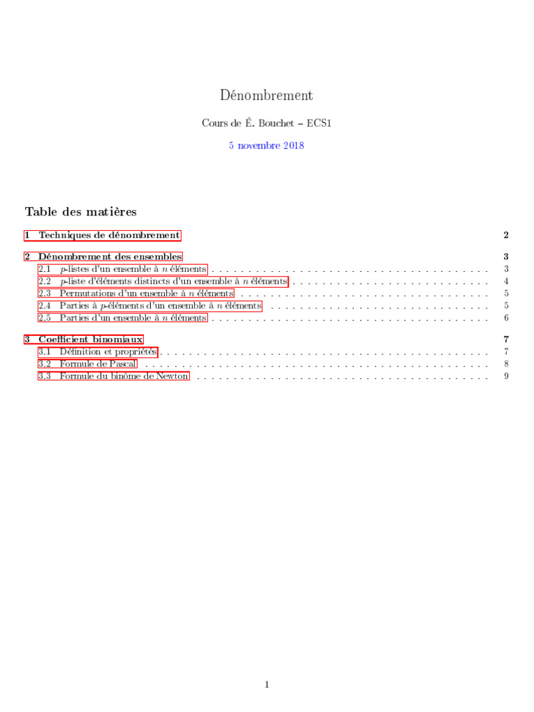 Techniques de Dénombrement Mathématique | PDF | Permutation | Ensemble vide