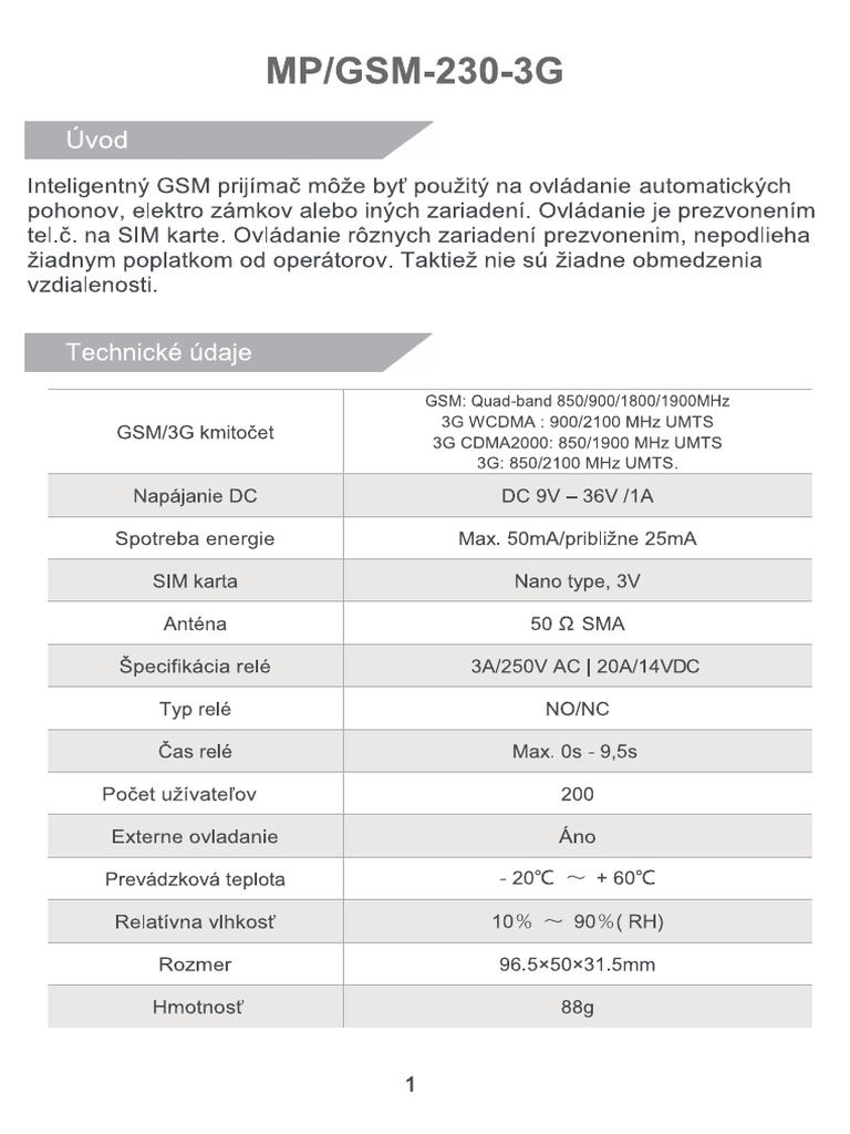 GSM Brána Nomenklatura gsm-230-3G 7 2020 | PDF