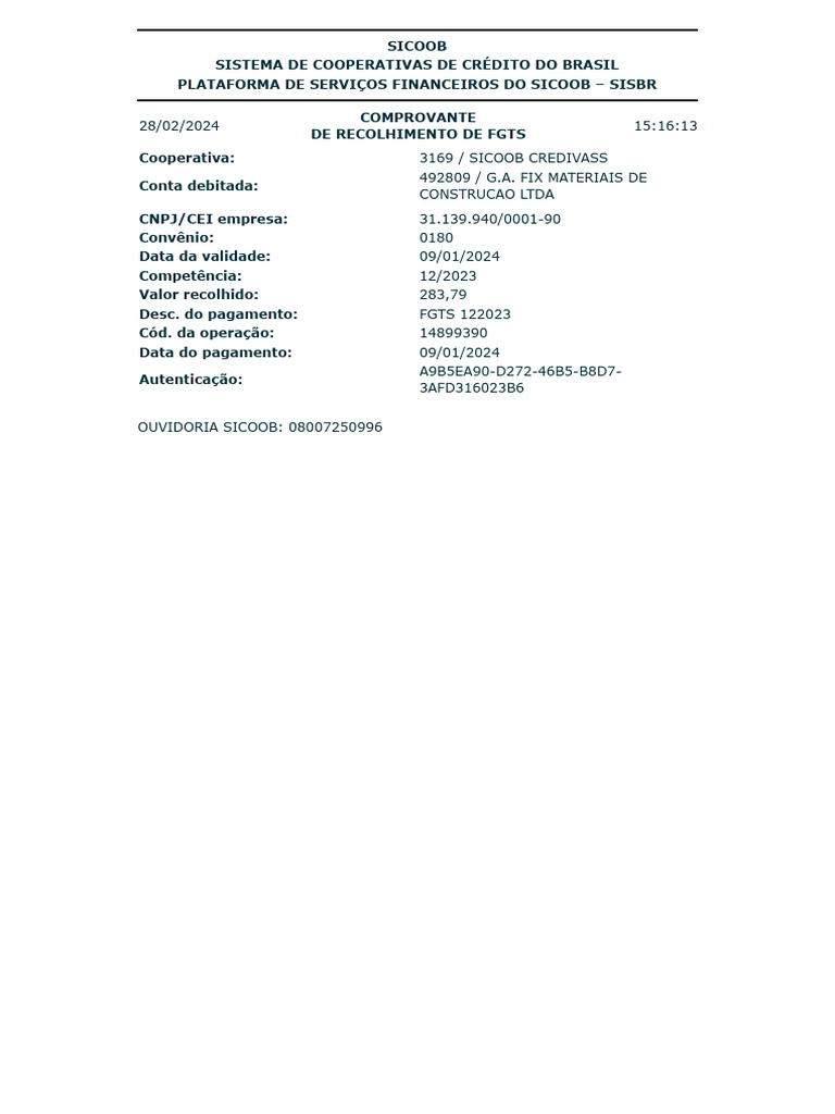 Sicoob Comprovante (28-02-2024 15-16-16) | PDF Sicoob Comprovante (28-02-2024 15-16-16) | PDF