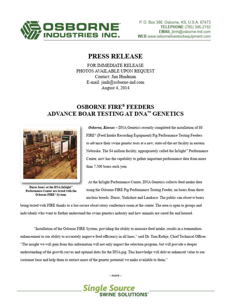 Osborne FIRE Feeders Advance Boar Testing | PDF