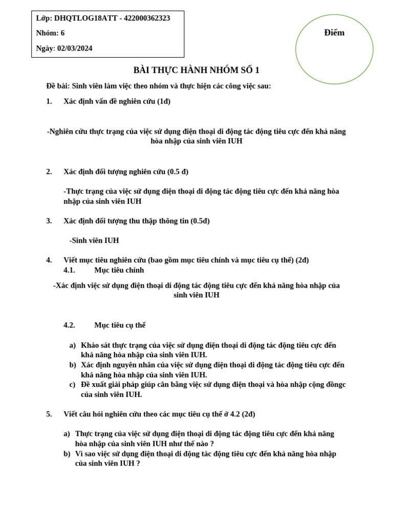 BÀI THỰC HÀNH NHÓM SỐ 1 - HK2 | PDF