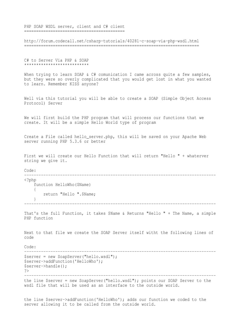 Php Soap Wsdl Server Client And C Client Pdf Web Server