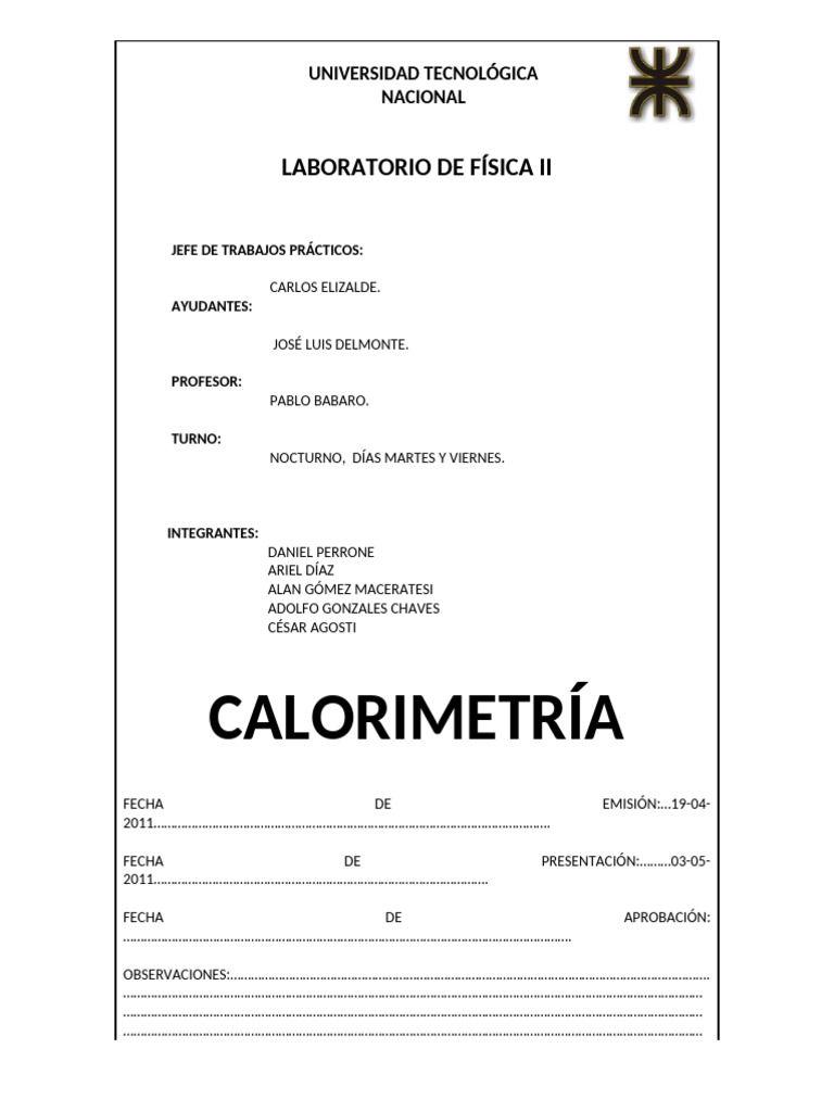 Laboratorio de Fisica Ii Calorimetría Por El Método de Propagación de Errores | PDF