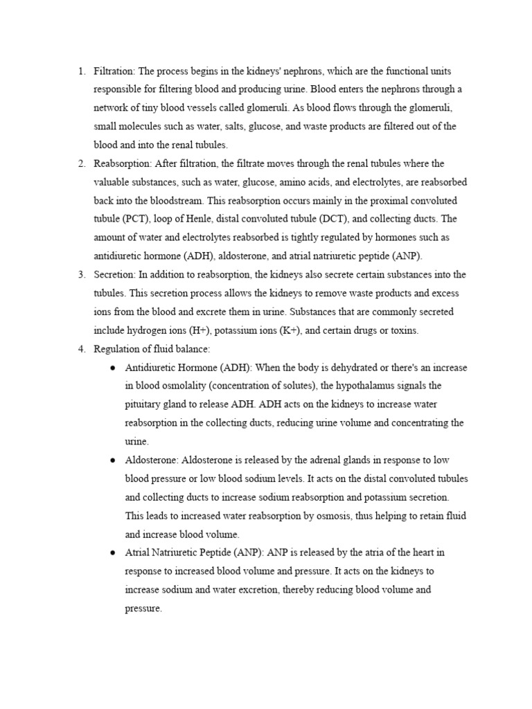 Notes On How The Kidneys Work To Correct Fluid Imbalance | PDF