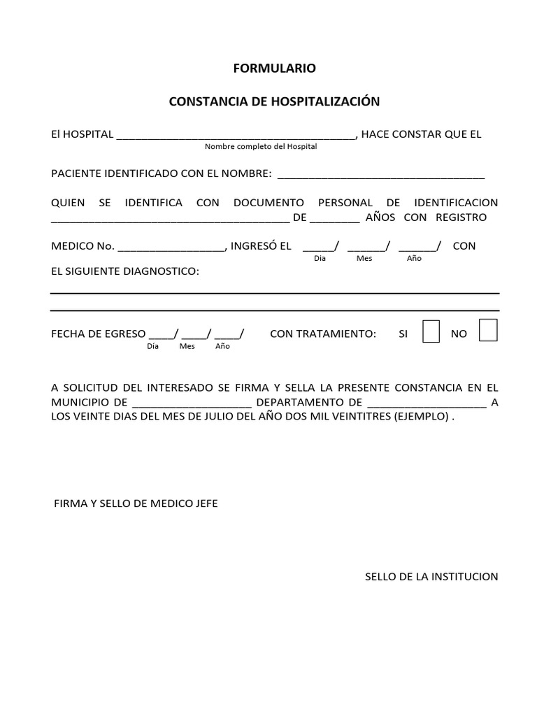 Formulario Constancia de Hospitalizacion | PDF | Ciencias sociales | Derecho