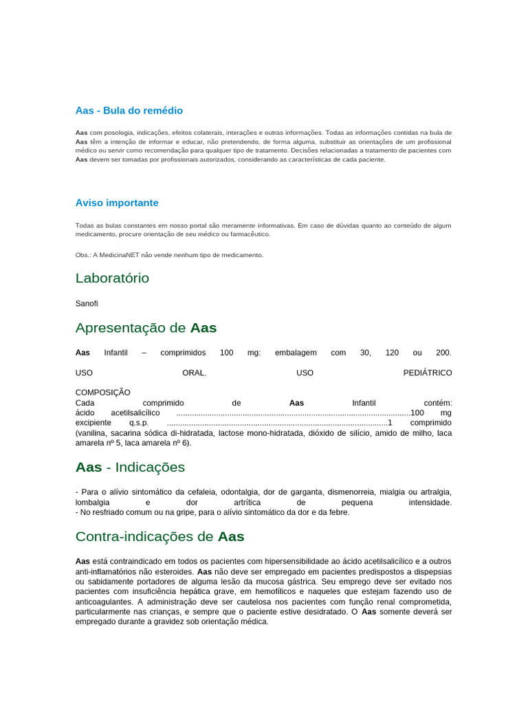 Laboratório: Aas - Bula Do Remédio | PDF